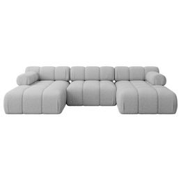 WOHNLANDSCHAFT modulares Sofa Tesso-U1 - 285x160x70 cm Hellgrau Boucl&eacute;