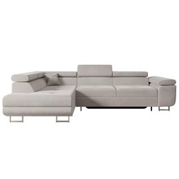 ECKSOFA mit Schlaffunktion und Bettkasten GUSA-L 272x202x107 cm Hellbraun Velours