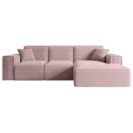 ECKSOFA Ottomane Rechts SERRA-L - 266x169x80 cm Rosa Cord