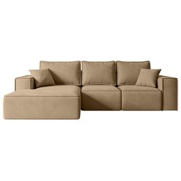 ECKSOFA mit Schlaffunktion und Bettkasten SERRA-L-S - 266x161x87 cm Beige Velours