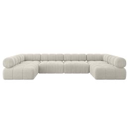 WOHNLANDSCHAFT modulares Sofa Garvo-U2 - 380x190x70 cm Creme Cord