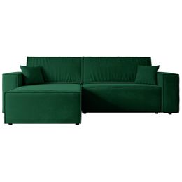 ECKSOFA mit Schlaffunktion und Bettkasten CELTIC-XL - 277x143x83 cm Gr&uuml;n Velours