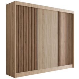 KLEIDERSCHRANK mit Lamel-Schiebet&uuml;ren VILANv2 - 250 cm Sonoma Eiche+Sonoma Eiche+Lamelle Eiche Wotan