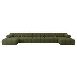 WOHNLANDSCHAFT modulares Sofa Tesso-U3 - 475x160x70 cm Gr&uuml;n Boucl&eacute;