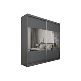KLEIDERSCHRANK mit Spiegel-Schiebet&uuml;ren und Aluminium-Leisten - CELI - 200 cm Grau