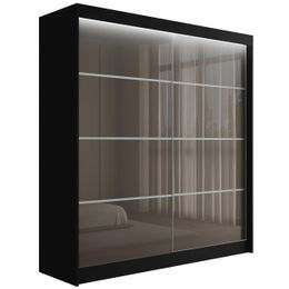 KLEIDERSCHRANK PEKA III mit LED - 200 cm - Schwarz|Grau