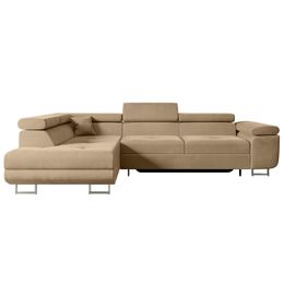 ECKSOFA mit Schlaffunktion und Bettkasten GUSA-L 272x202x107 cm Beige Velours
