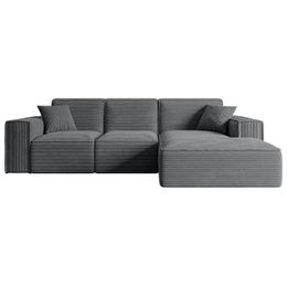 ECKSOFA Ottomane Rechts SERRA-L - 266x169x80 cm Dunkelgrau Cord