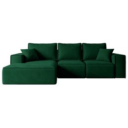 ECKSOFA mit Schlaffunktion und Bettkasten SERRA-L-S - 266x161x87 cm Gr&uuml;n Velours
