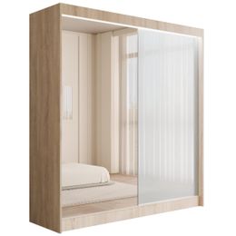 KLEIDERSCHRANK VESLI mit LED - 200 cm - Sonoma Eiche|Wei&szlig;