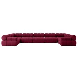 WOHNLANDSCHAFT modulares Sofa Birno-U3 - 475x190x70 cm Bordeauxrot Velours