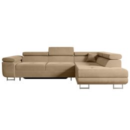 ECKSOFA mit Schlaffunktion und Bettkasten GUSA-L 272x202x107 cm Beige Velours