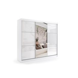 KLEIDERSCHRANK mit Spiegel-Schiebet&uuml;ren und Aluminium-Leisten - VIVONA - 240 cm Wei&szlig;