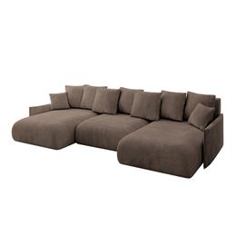 WOHNLANDSCHAFT mit Schlaffunktion und Bettkasten ONESK-U-v1 317x177x72 Braun Velours