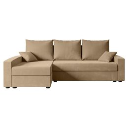 ECKSOFA mit Schlaffunktion und Bettkasten ALESIA-L 231x140x90 cm Beige Velours