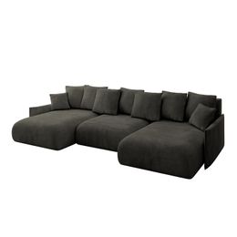 WOHNLANDSCHAFT mit Schlaffunktion und Bettkasten ONESK-U-v1 317x177x72 Schwarz Velours