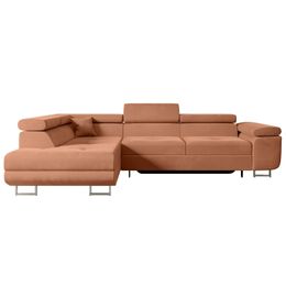 ECKSOFA mit Schlaffunktion und Bettkasten GUSA-L 272x202x107 cm Koralle Velours