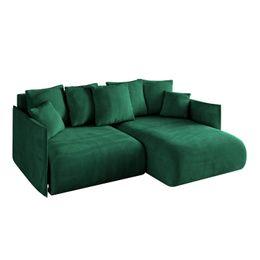 ECKSOFA Ottomane rechts ONESK-L 216x177x72 Dunkelgr&uuml;n Velours