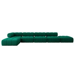 ECKSOFA modulares Sofa Kerru-L3 - 475x190x70 cm Dunkelgr&uuml;n Velours
