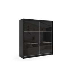 KLEIDERSCHRANK mit Lacobel-Schiebet&uuml;ren und Aluminium-Leisten - VIVI - 200 cm Schwarz