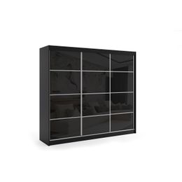 KLEIDERSCHRANK mit Lacobel-Schiebet&uuml;ren und Aluminium-Leisten - VIVONA - 240 cm Schwarz