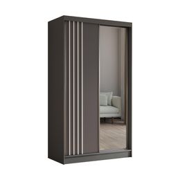 KLEIDERSCHRANK mit Spiegel-Schiebet&uuml;ren und Aluminium-Leisten, LED-Beleuchtung - NALLA - 120 cm Grau+Grau+Wei&szlig;