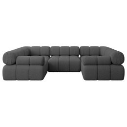 WOHNLANDSCHAFT modulares Sofa Birno-U1 - 285x190x70 cm Grau Boucl&eacute;