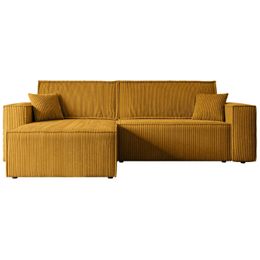 ECKSOFA mit Schlaffunktion und Bettkasten CELTIC-XL - 277x143x83 cm Senfgelb Cord