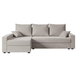 ECKSOFA mit Schlaffunktion und Bettkasten ALESIA-L 231x140x90 cm Hellbraun Velours
