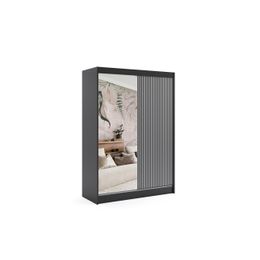 KLEIDERSCHRANK VILAN mit Spiegel/LED - 150 cm - Schwarz