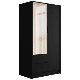 KLEIDERSCHRANK mit Spiegel und Fl&uuml;gelt&uuml;ren KOLIN 100x200cm Schwarz