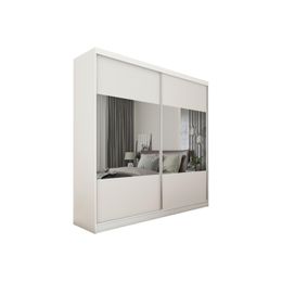 KLEIDERSCHRANK mit Spiegel-Schiebet&uuml;ren und Aluminium-Leisten, LED-Beleuchtung - CELI - 200 cm Wei&szlig;