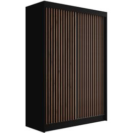 KLEIDERSCHRANK mit Lamel-Schiebet&uuml;ren VILANv2 - 120 cm Schwarz + Lamelle Eiche Wotan