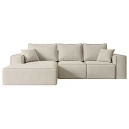 ECKSOFA mit Schlaffunktion und Bettkasten SERRA-L-S - 266x161x87 cm Beige Velours