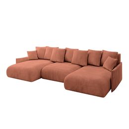 WOHNLANDSCHAFT mit Schlaffunktion und Bettkasten ONESK-U-v1 317x177x72 Apricot Velours