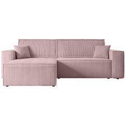 ECKSOFA mit Schlaffunktion und Bettkasten CELTIC-XL - 277x143x83 cm Rosa Cord