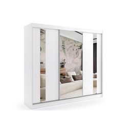 KLEIDERSCHRANK mit Spiegel-Schiebet&uuml;ren und Aluminium-Leisten - GRACE - 180 cm Wei&szlig;