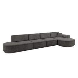 ECKSOFA Ottomane Rechts MARI-L3-v3 - 413x171x83 cm Dunkelgrau Velours