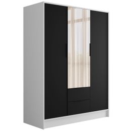 KLEIDERSCHRANK mit Spiegel und Fl&uuml;gelt&uuml;ren KOLIN 150x200cm Wei&szlig; / Schwarz