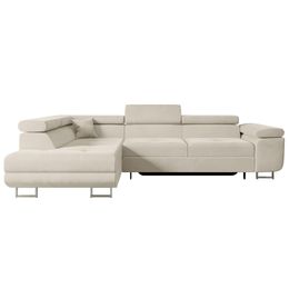 ECKSOFA mit Schlaffunktion und Bettkasten GUSA-L 272x202x107 cm Beige Velours