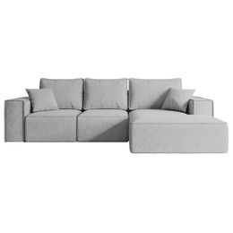 ECKSOFA mit Schlaffunktion und Bettkasten SERRA-L-S - 266x161x87 cm Hellgrau Boucl&eacute;