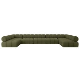 WOHNLANDSCHAFT modulares Sofa Garvo-U3 - 475x190x70 cm Gr&uuml;n Boucl&eacute;
