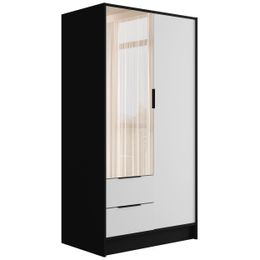 KLEIDERSCHRANK mit Spiegel und Fl&uuml;gelt&uuml;ren KOLIN 100x200cm Schwarz / Wei&szlig;