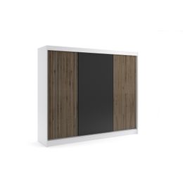 KLEIDERSCHRANK VILAN mit Lamel - 250 cm - Wei&szlig;|Eiche Wotan