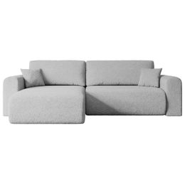 ECKSOFA mit Schlaffunktion und Bettkasten ORRO-L - 272x145x83 cm Hellgrau Boucl&eacute;