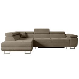 ECKSOFA mit Schlaffunktion und Bettkasten GUSA-L 272x202x107 cm Braun Velours