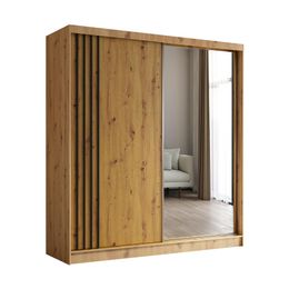 KLEIDERSCHRANK mit Spiegel-Schiebet&uuml;ren und Aluminium-Leisten - NALLA - 200 cm Artisan+Artisan+Schwarz