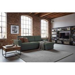 Riess Ambiente Schlafecksofa APARTMENT 245cm gr&uuml;n Strukturstoff inkl. Stauraum beidseitig aufbaubar Riess-Ambiente L-Form Wohnzimmer Retro Vintage
