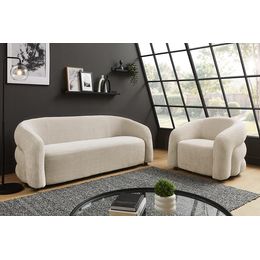 Riess Ambiente Design Sofa VOGUE 200cm beige Chenille Cremona 3-Sitzer Couch mit Nosagfederung Riess-Ambiente Wohnzimmer Landhaus Modern Skandinavisch