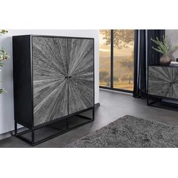 Riess Ambiente Massives Highboard BARRACUDA 120cm grau Mangoholz mit Teakholz-Front schwarz Metall Riess-Ambiente Industrie & Loft Modern